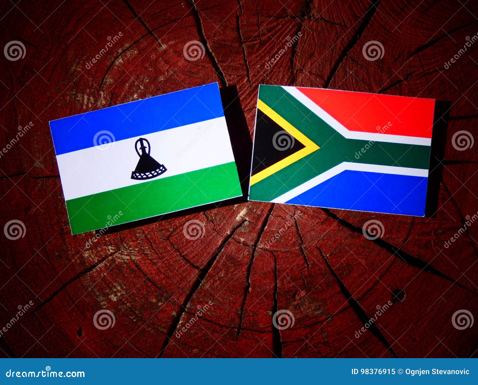 Lesotho And South Africa Flags Crossed And Waving Flat Style. Official ...