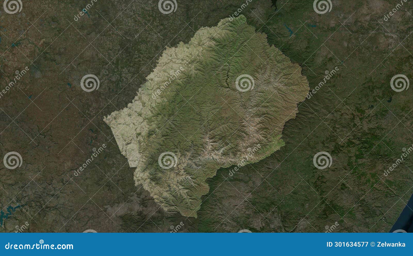 Lesotho Highlighted. High-res Satellite Stock Illustration ...