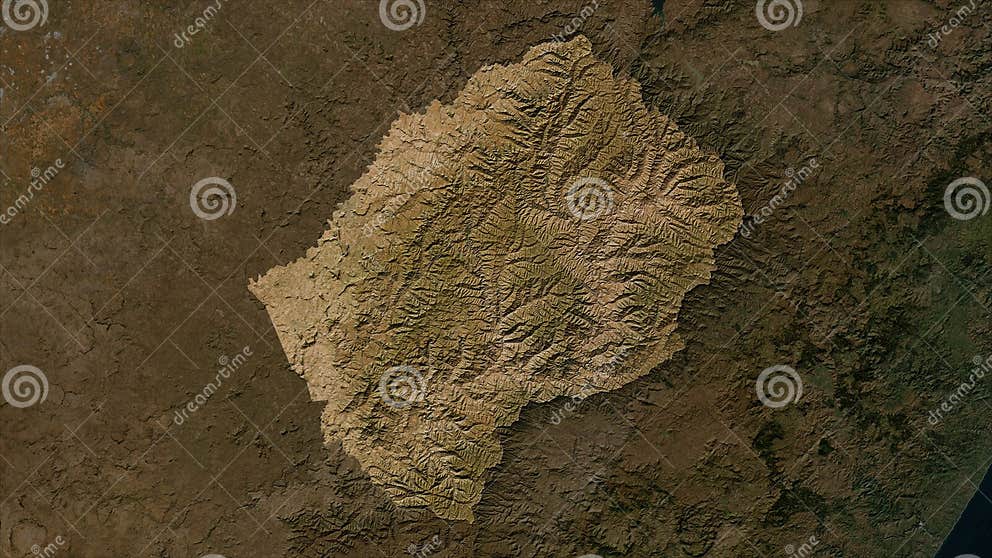 Lesotho Highlighted. Low-res Satellite Stock Illustration ...
