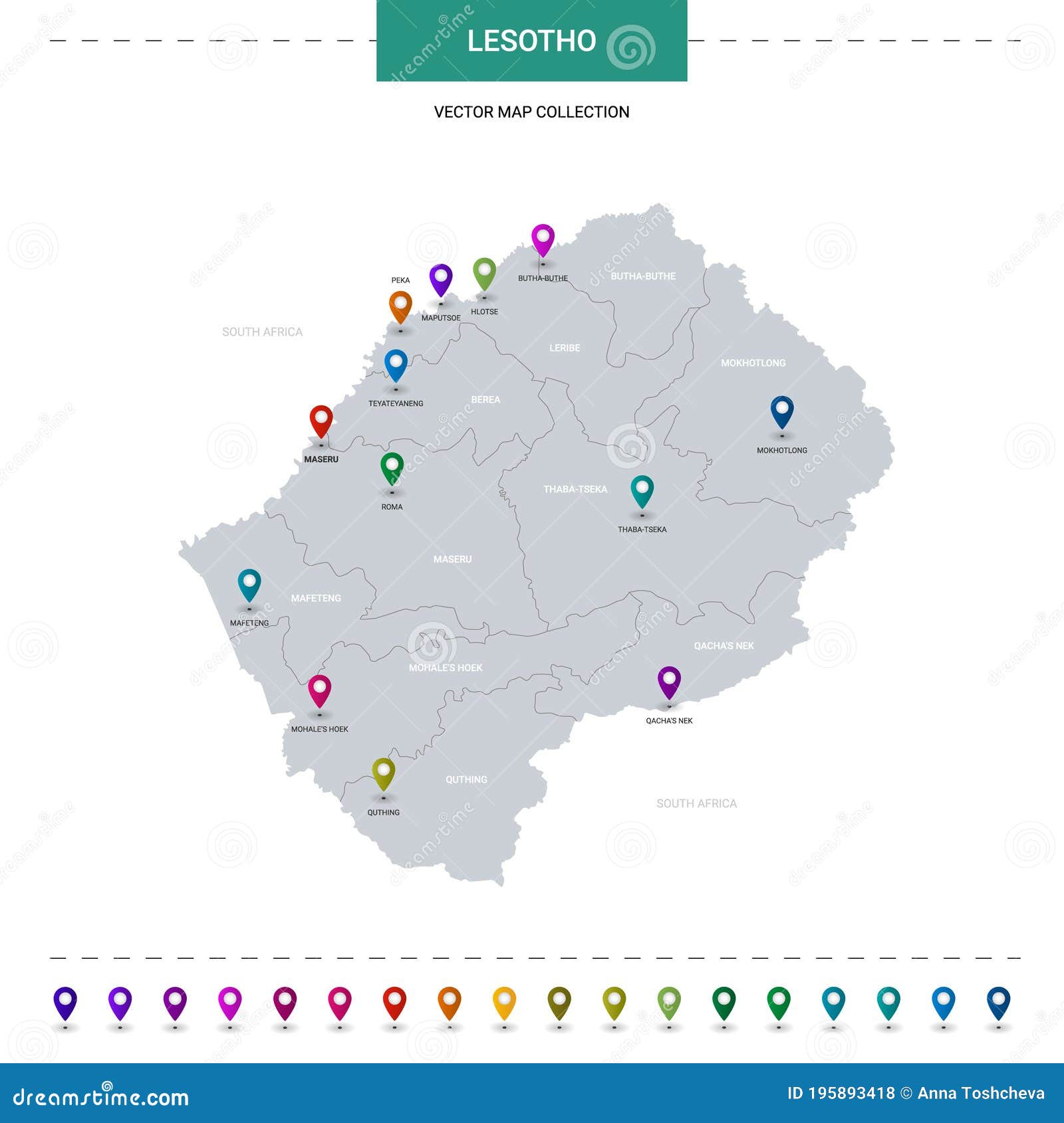 Lesotho Map with Location Pointer Marks. Stock Illustration ...