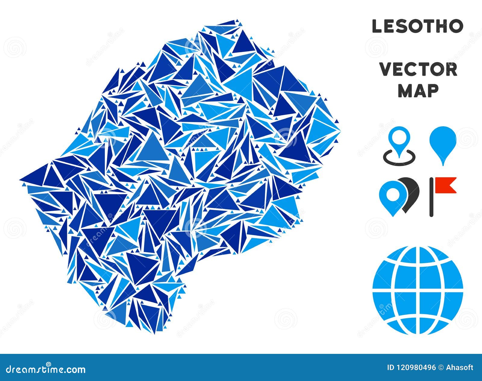 Blue Triangle Lesotho Map stock vector. Illustration of national ...