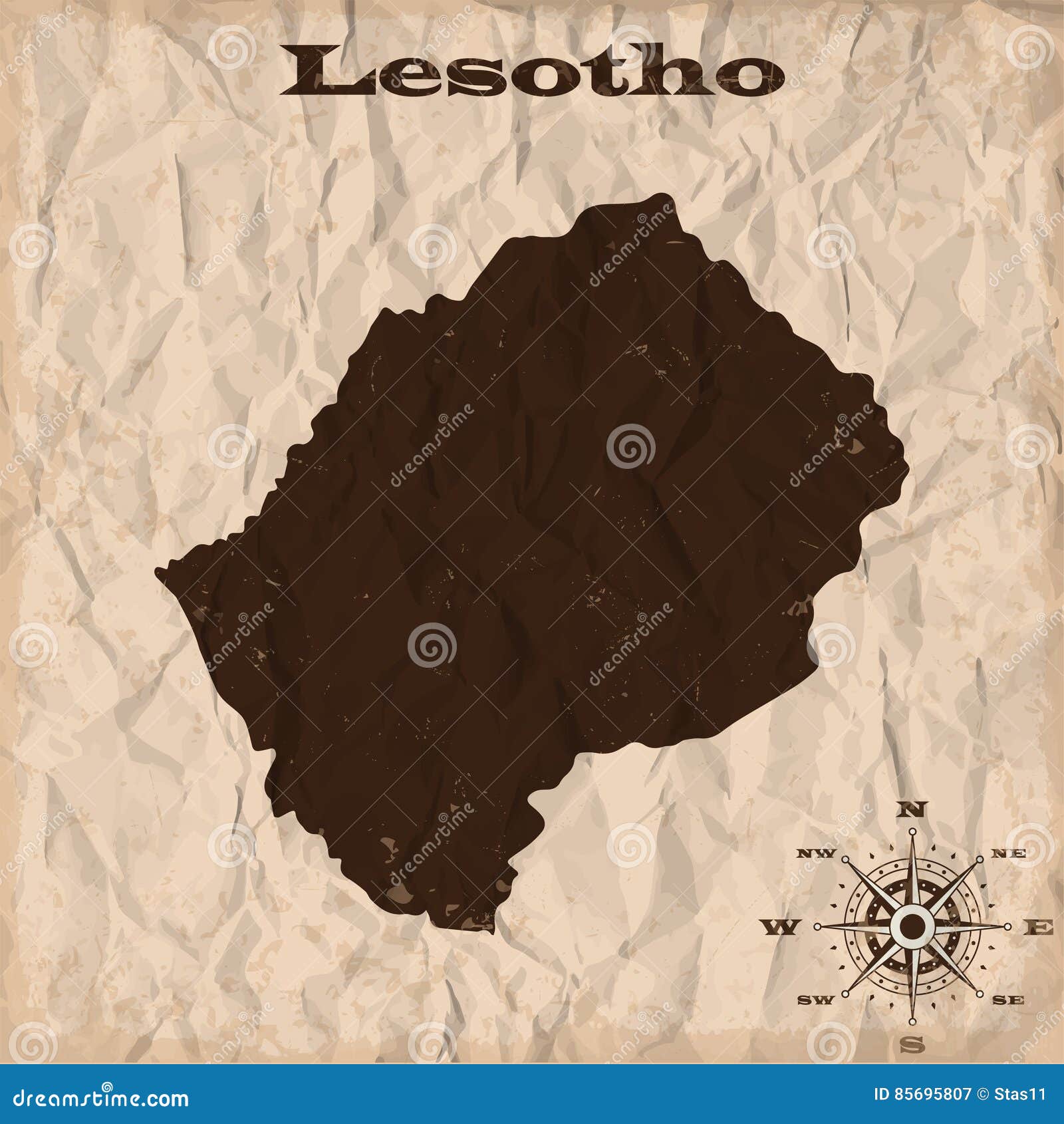 Lesotho Old Map with Grunge and Crumpled Paper. Vector Illustration ...