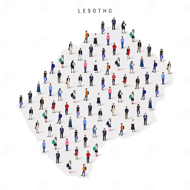 Lesotho Population Map. Large Group of People in a Shape of Lesotho Map ...
