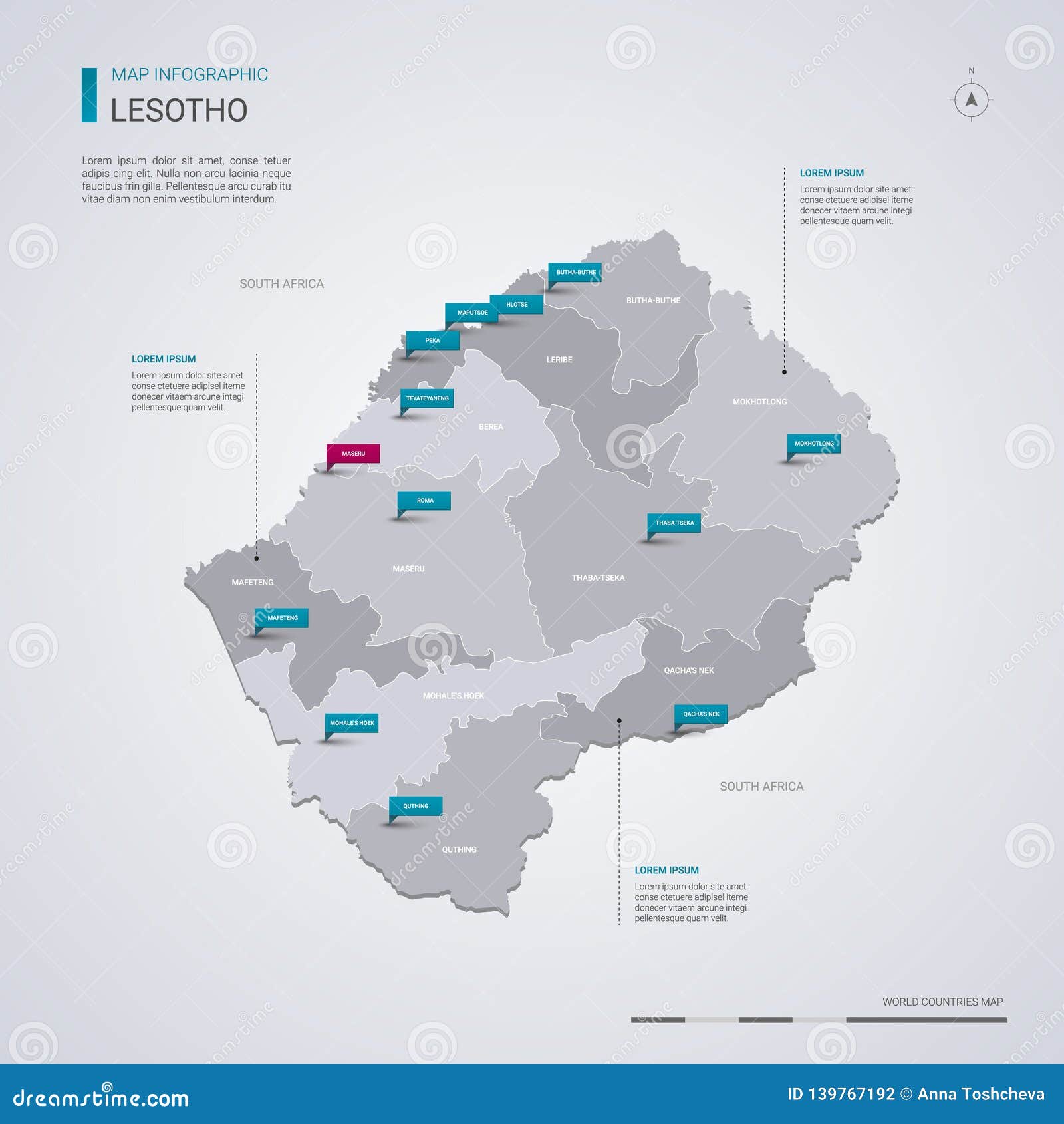 Lesotho Vector Map with Infographic Elements, Pointer Marks Stock ...