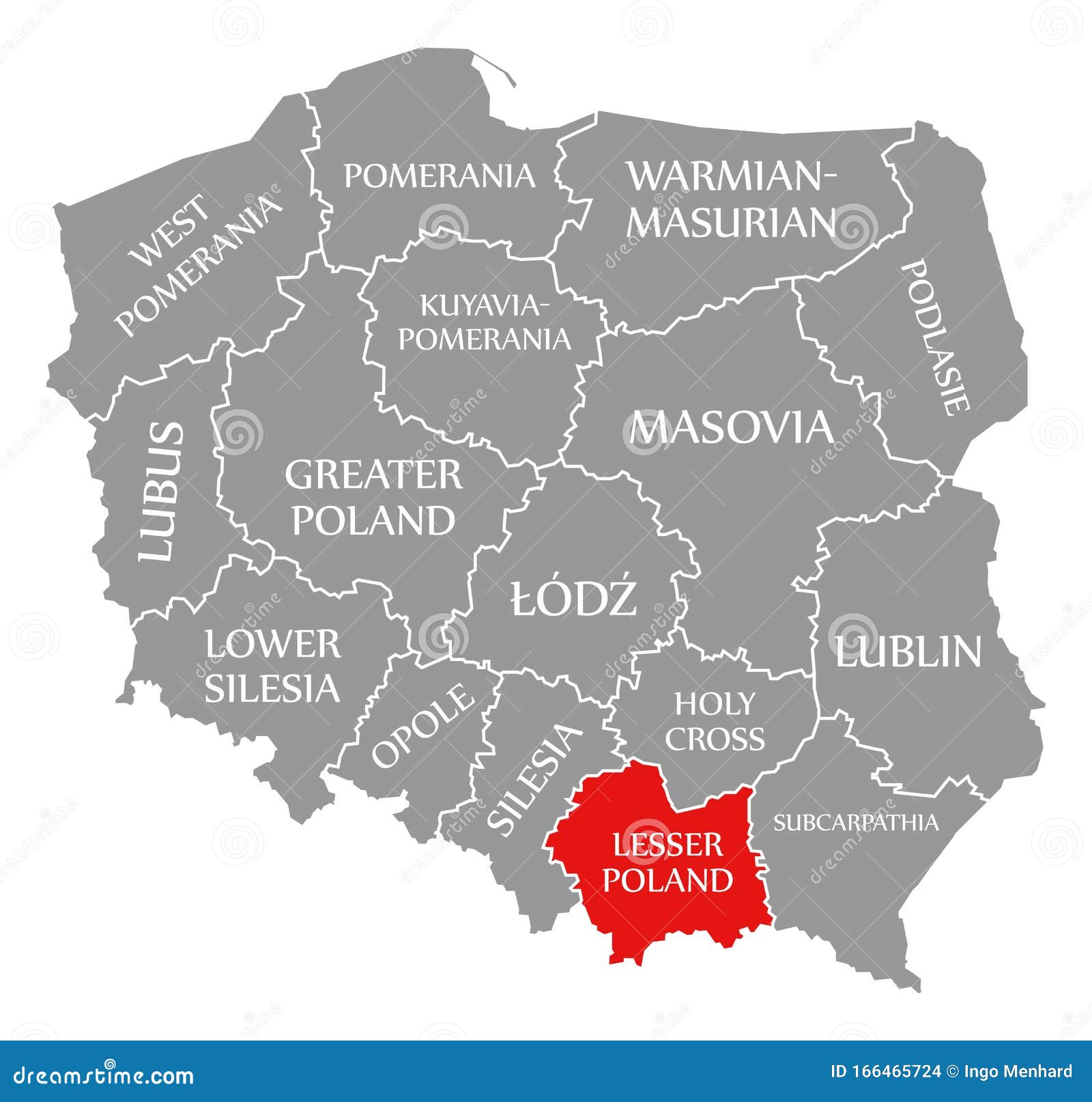 Lesser Poland Red Highlighted in Map of Poland Stock Illustration ...