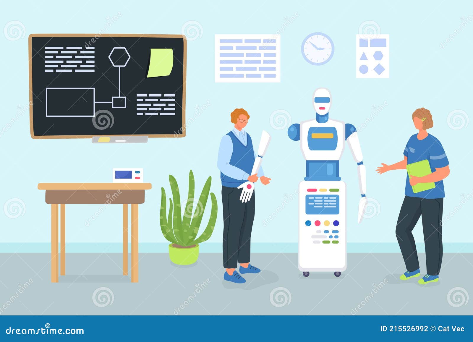 Lesson on Electronic Robotic Technology, Vector Illustration. Man Woman ...