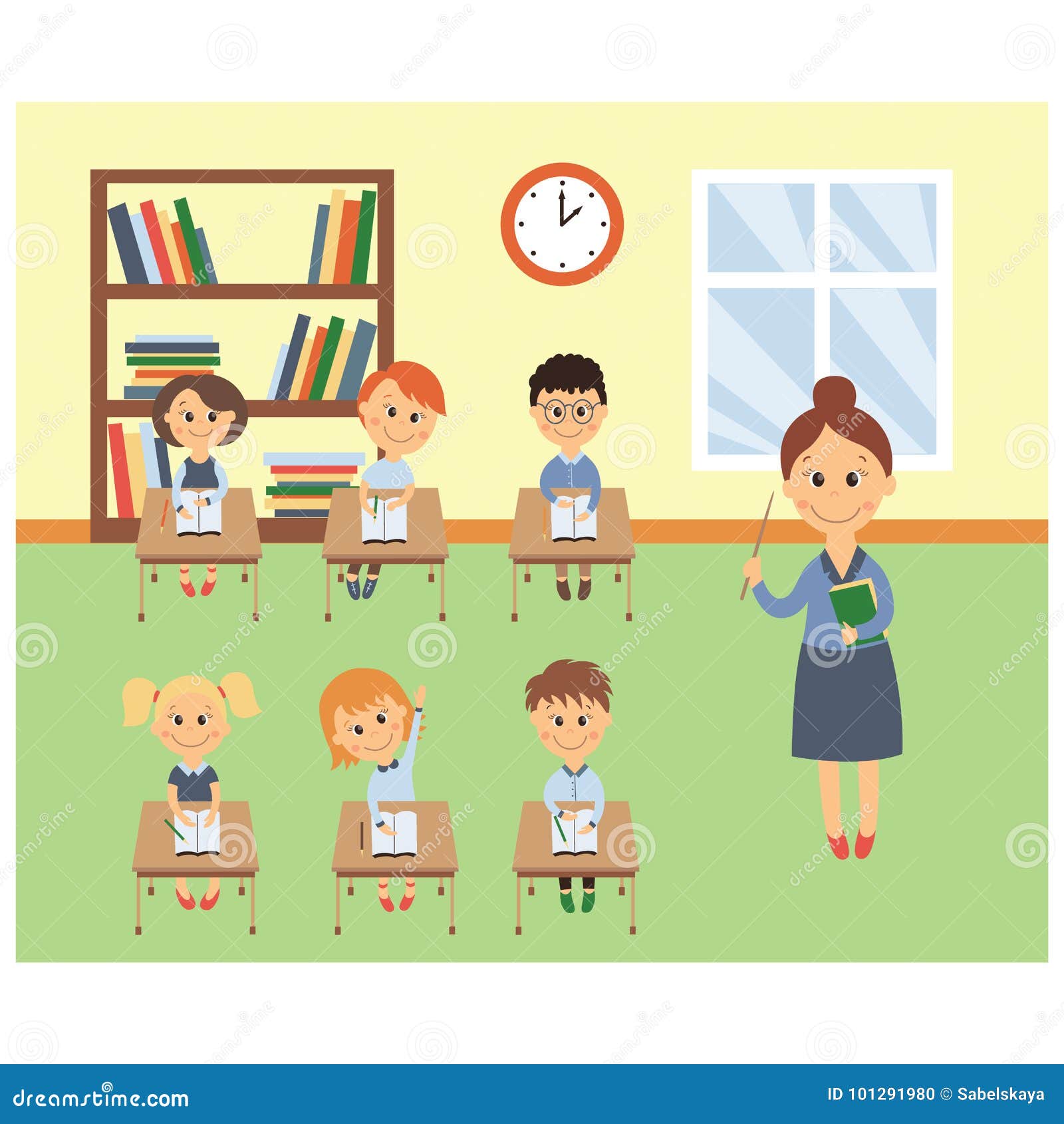 Lesson in Elementary School, Kids and Teacher Stock Vector ...