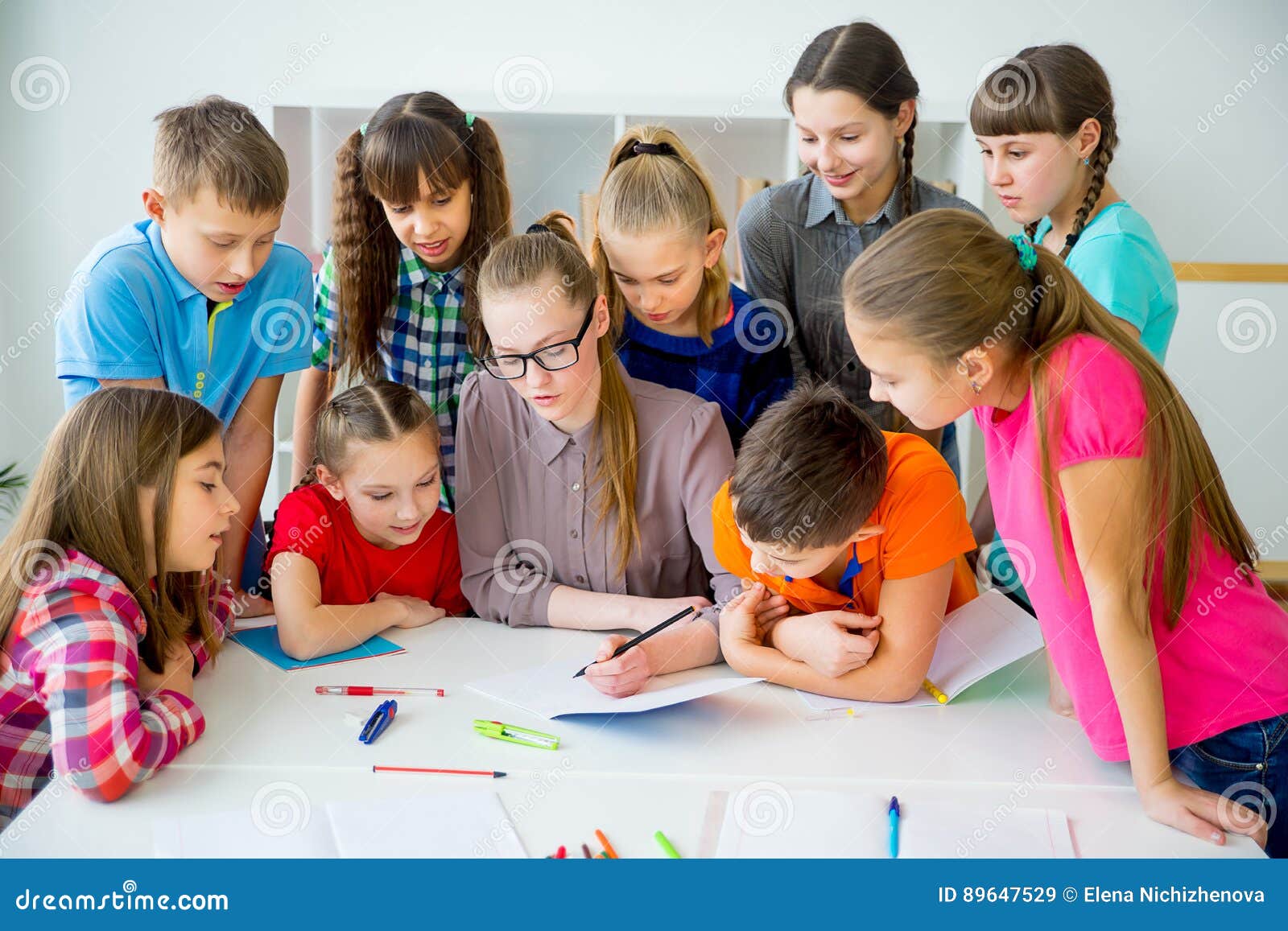 Lesson in Elementary School Stock Image - Image of white, teacher: 89647529
