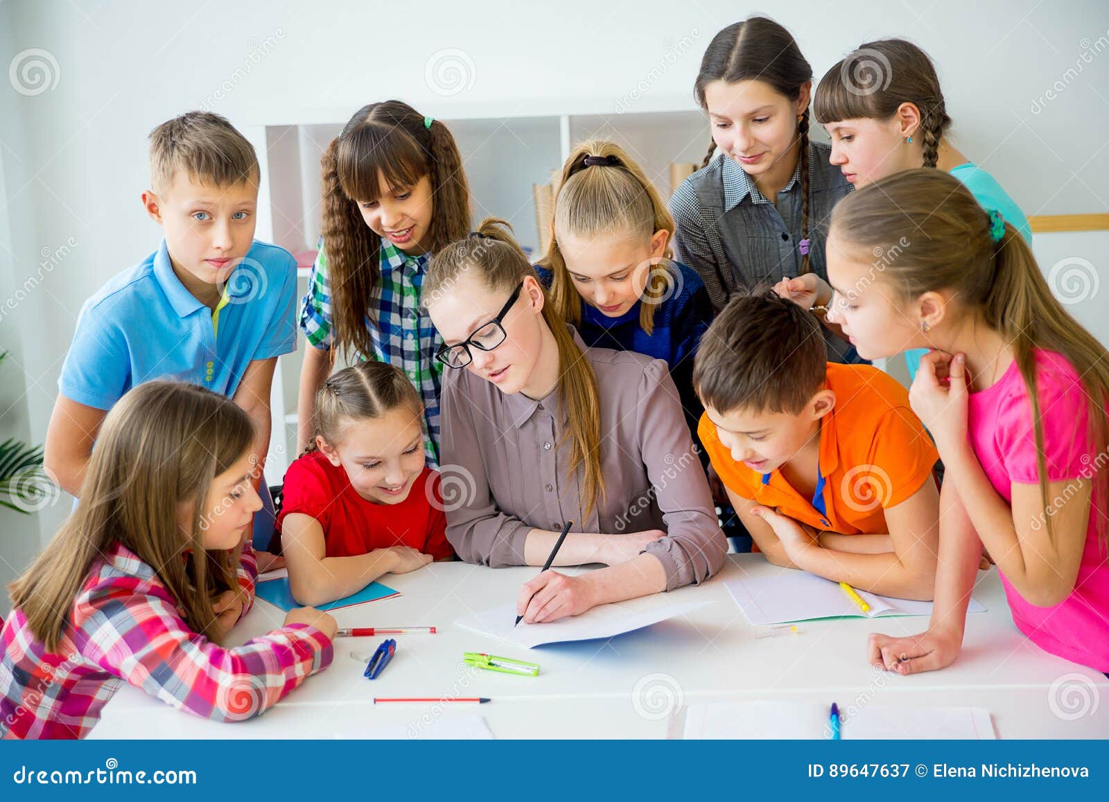 Lesson in Elementary School Stock Image - Image of classroom, person ...
