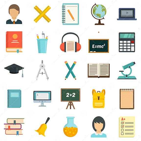 Lesson Icons Set Flat Vector Isolated Stock Vector - Illustration of ...