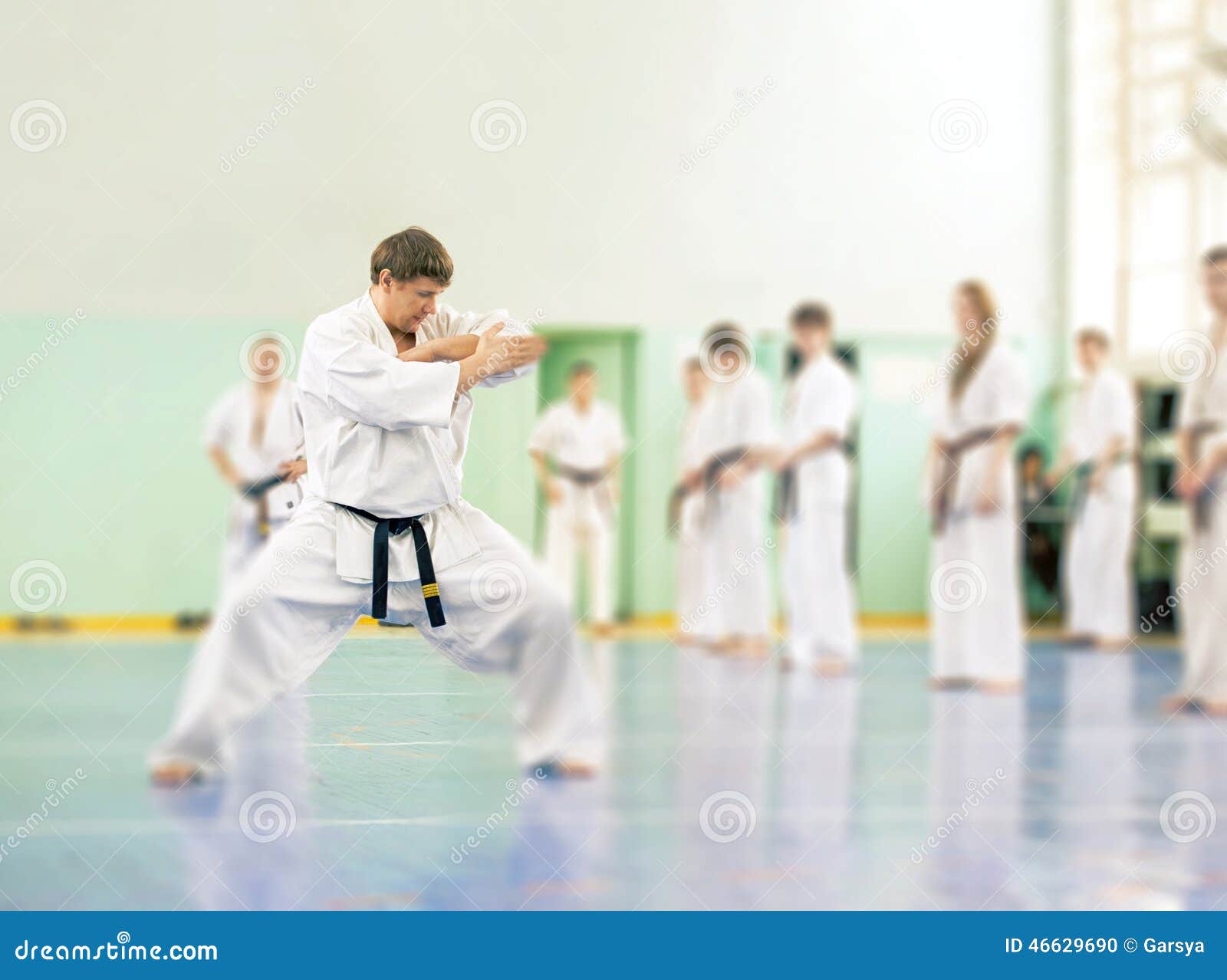 Lesson in karate school stock photo. Image of black, position - 46629690