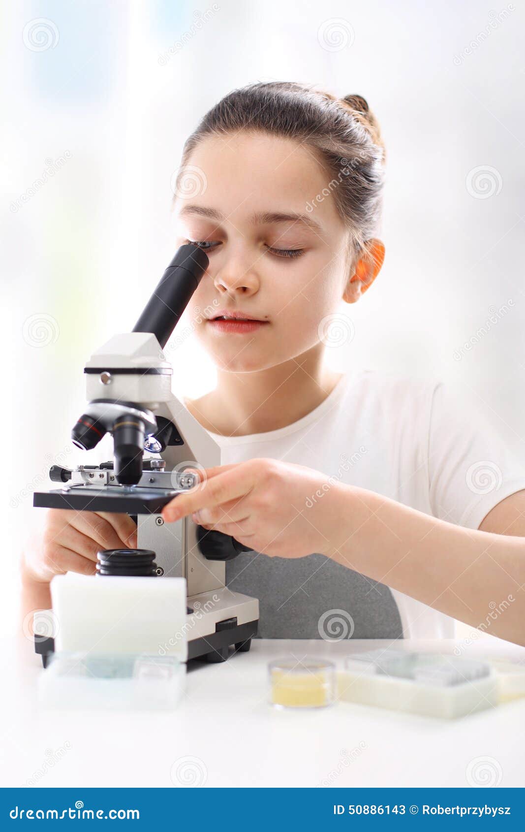 The Lesson of Nature, a Child with a Microscope Stock Image - Image of ...