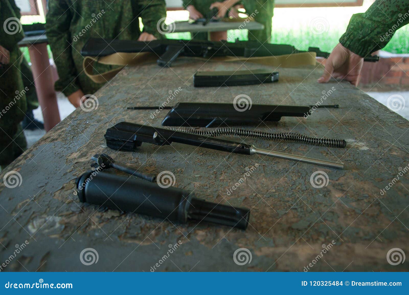 Military Camp. Assembling an Automatic Gun Stock Photo - Image of close ...