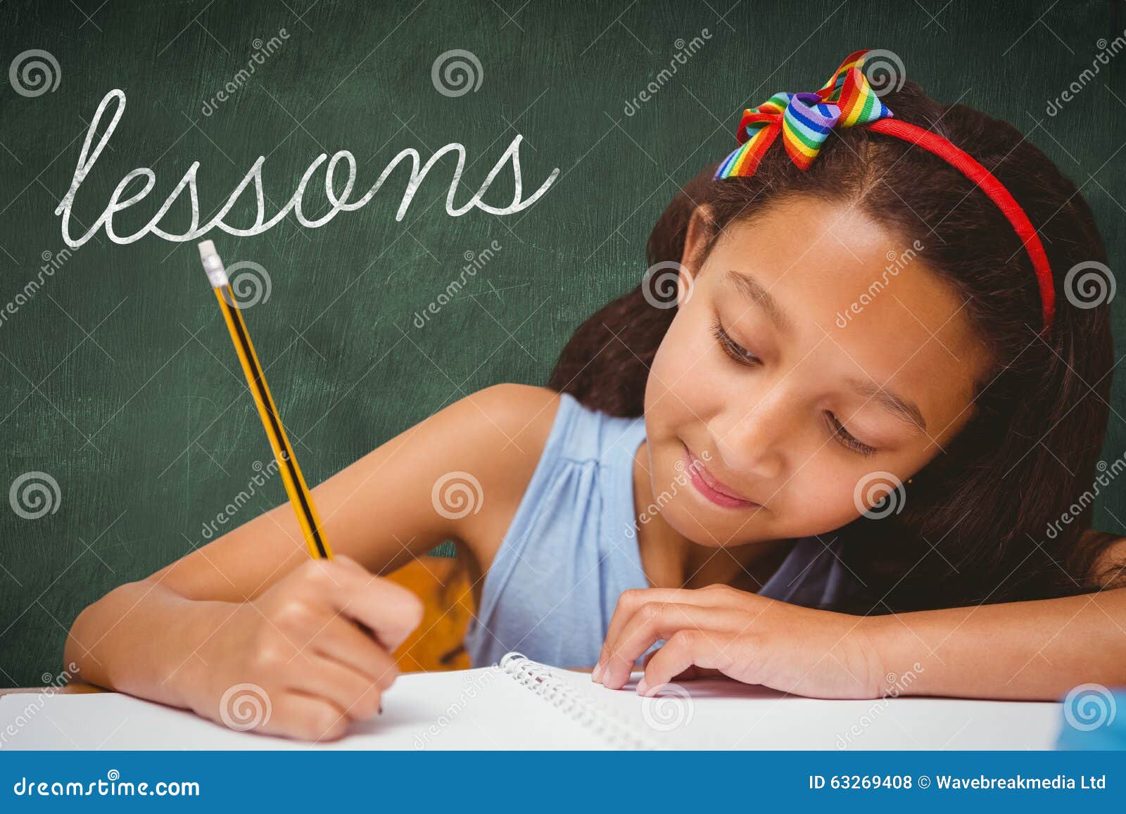 Lessons Against Green Chalkboard Stock Photo - Image of front ...