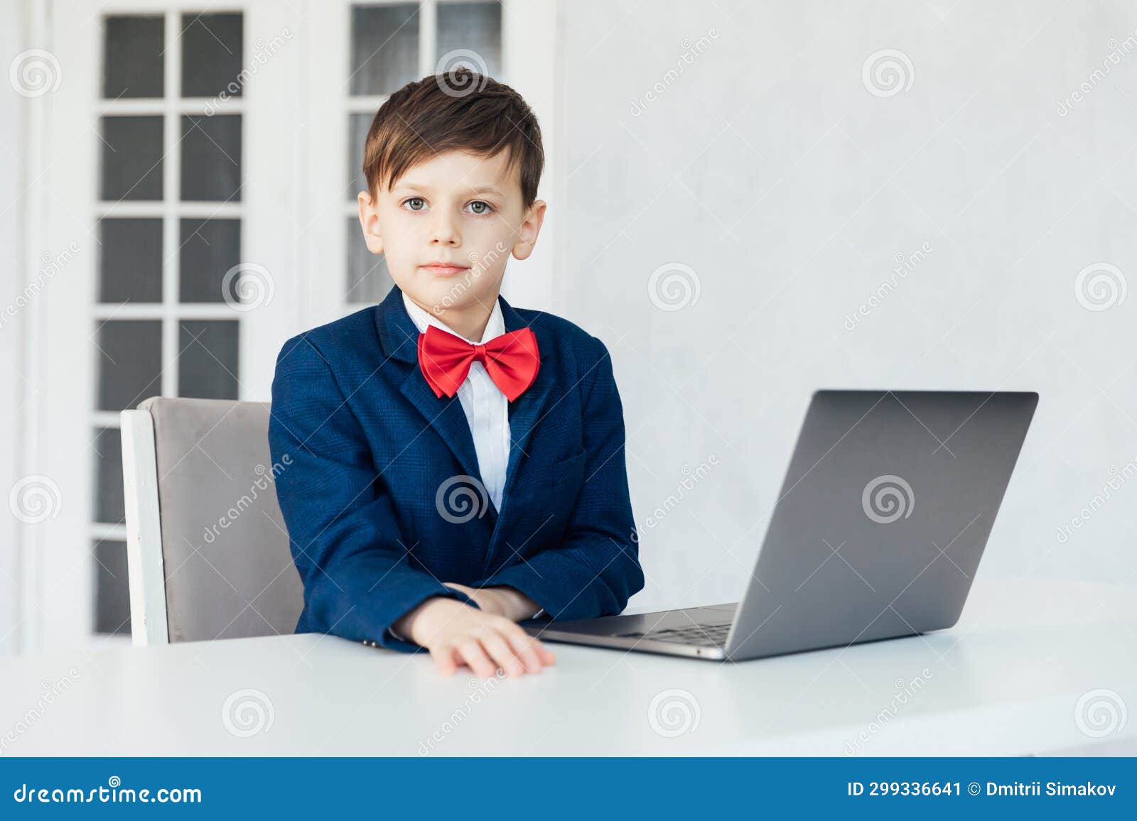 Lessons Boy Schoolboy Studying at the Computer Online School Stock ...