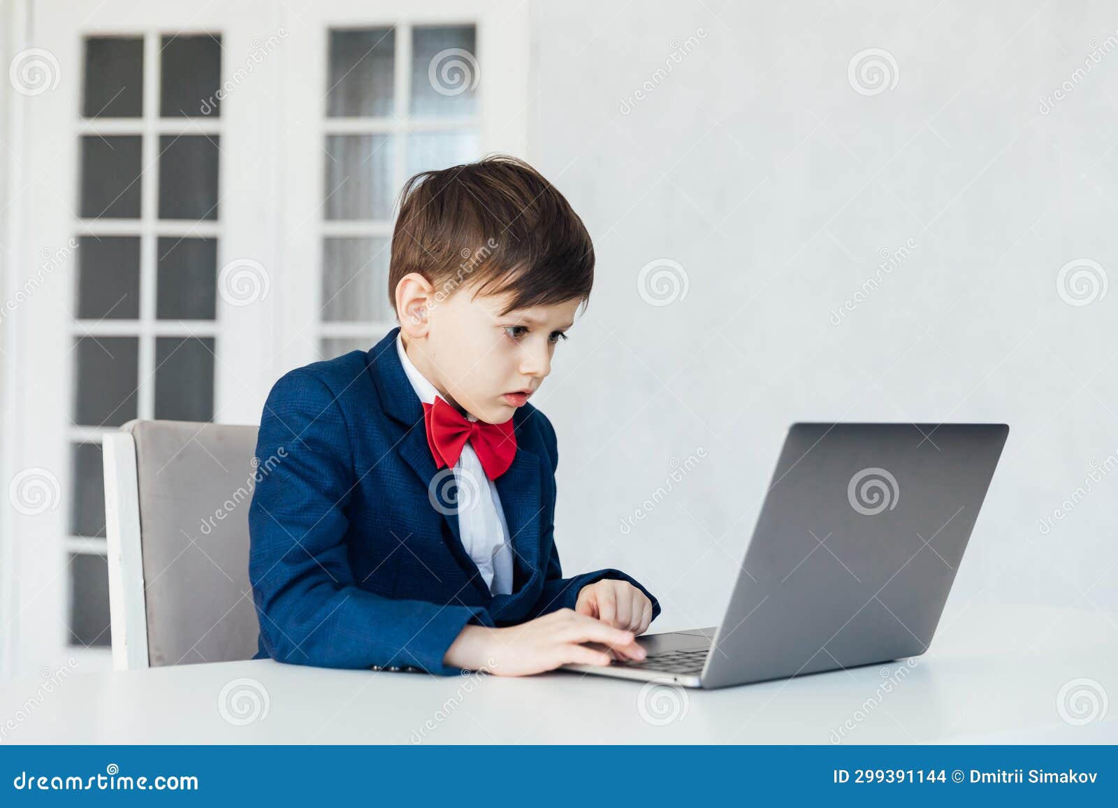 Lessons Boy Schoolboy Studying at the Computer Online School Stock ...