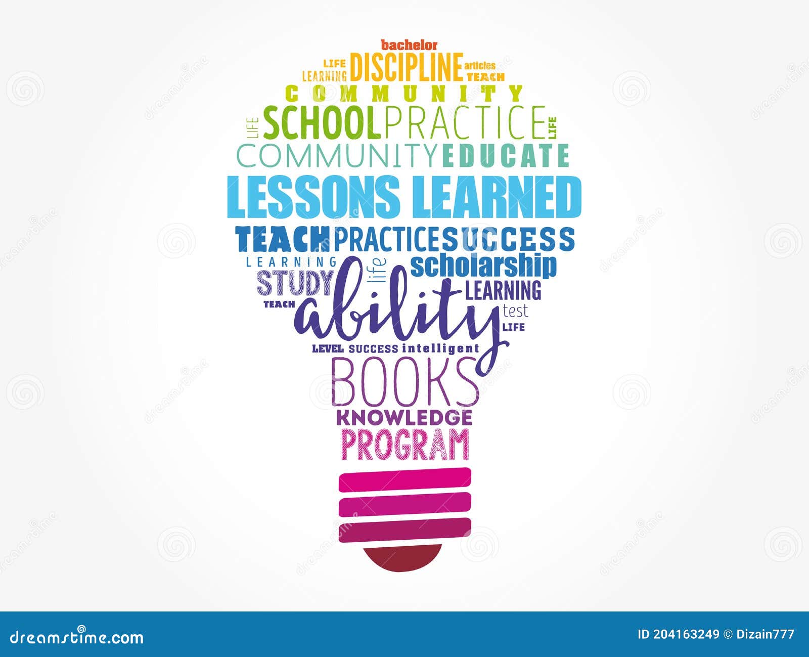 Lessons Learned Light Bulb Word Cloud Collage Stock Illustration ...