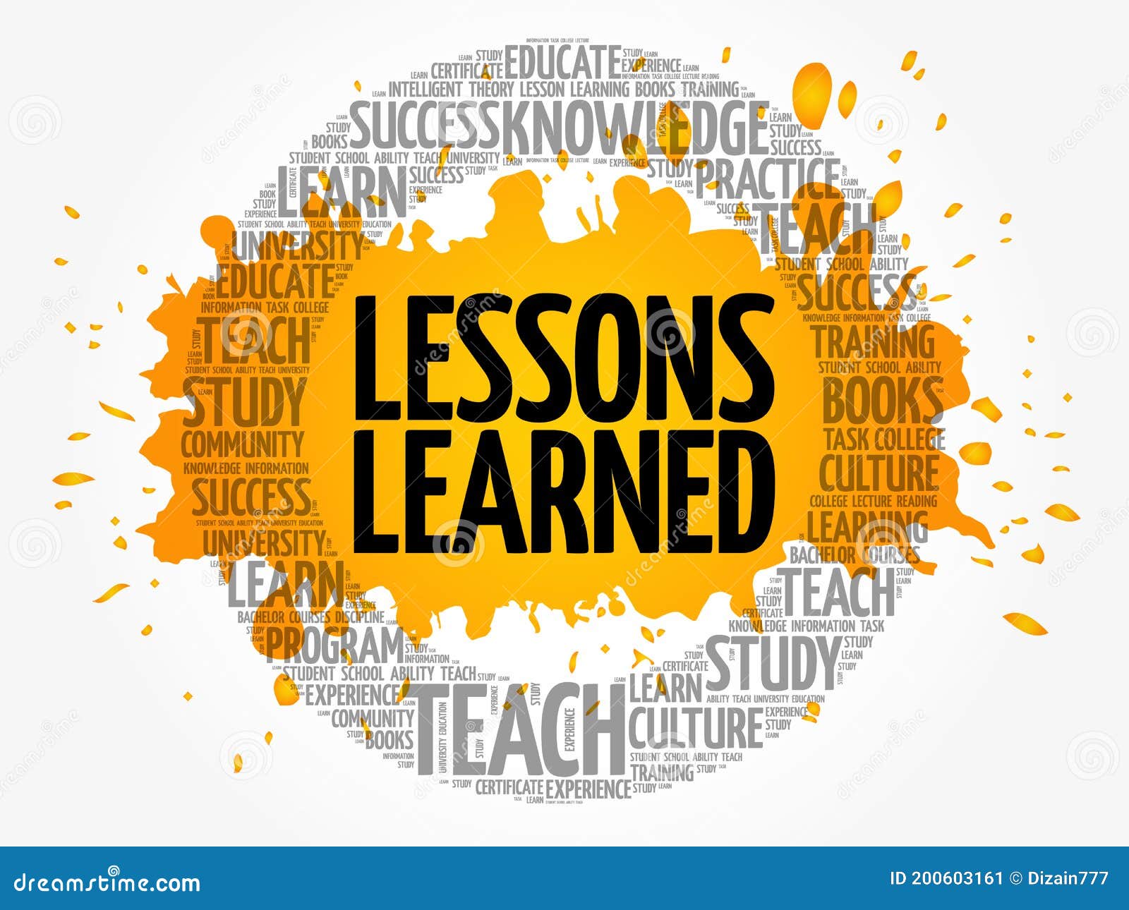 Lessons Learned word cloud stock illustration. Illustration of improve ...