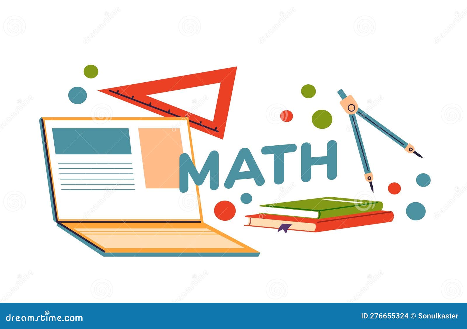 Lessons at School, Mathematics Books and Laptop Stock Illustration ...