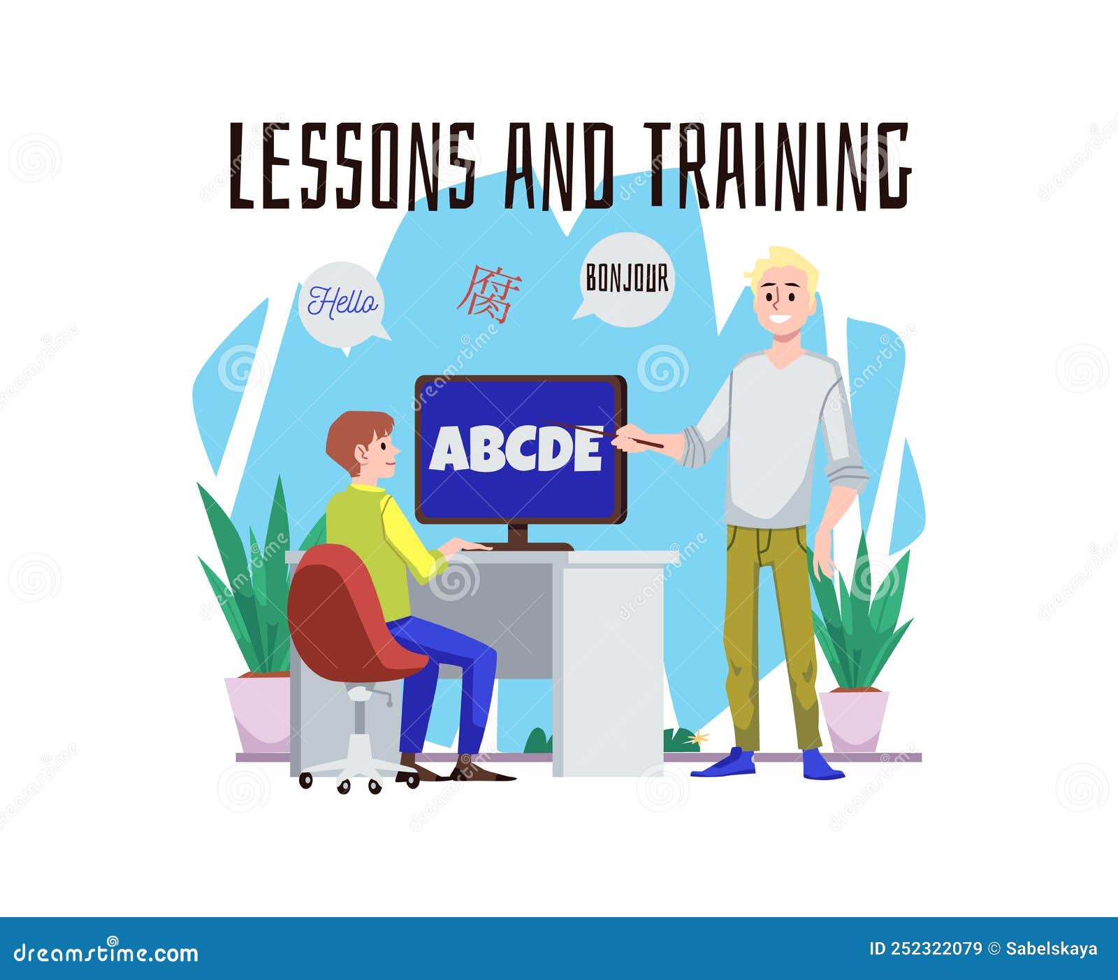 Lessons and Training of Foreign Language Flat Vector Illustration ...