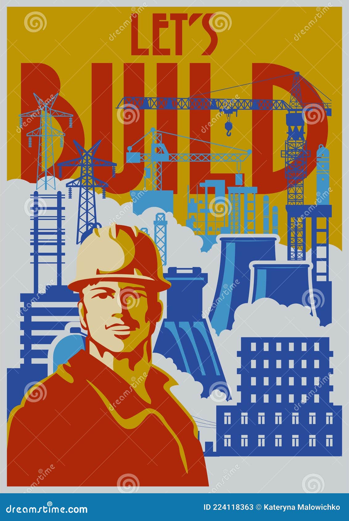 Let`s Build! Soviet Labor Propaganda Stylization Stock Vector ...
