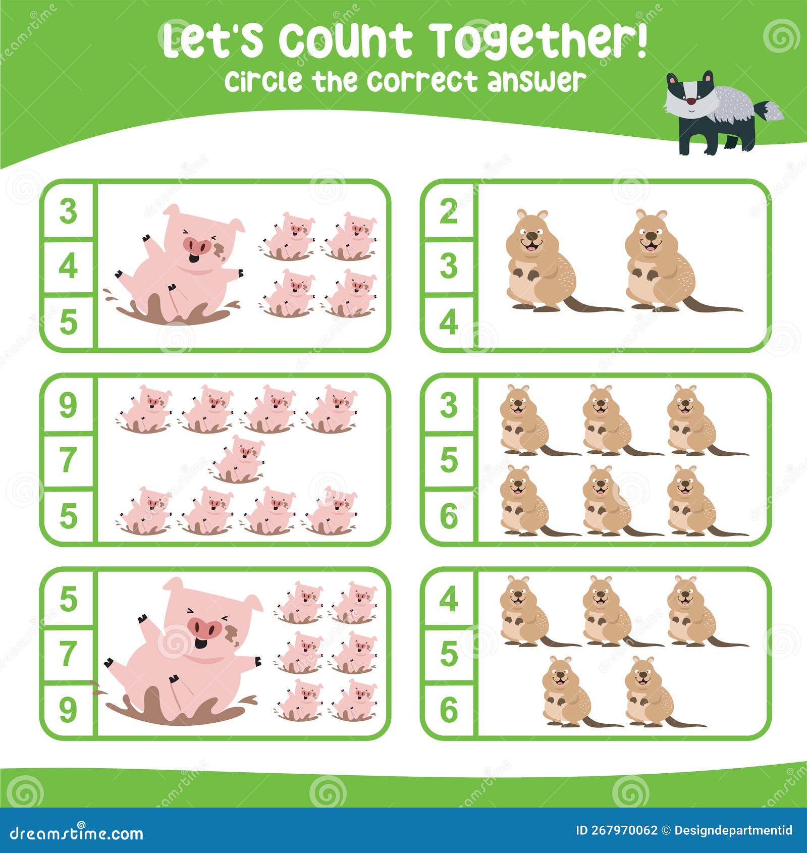 Let’s Counting the Pigs and Quokkas Together and Circle the Number on ...
