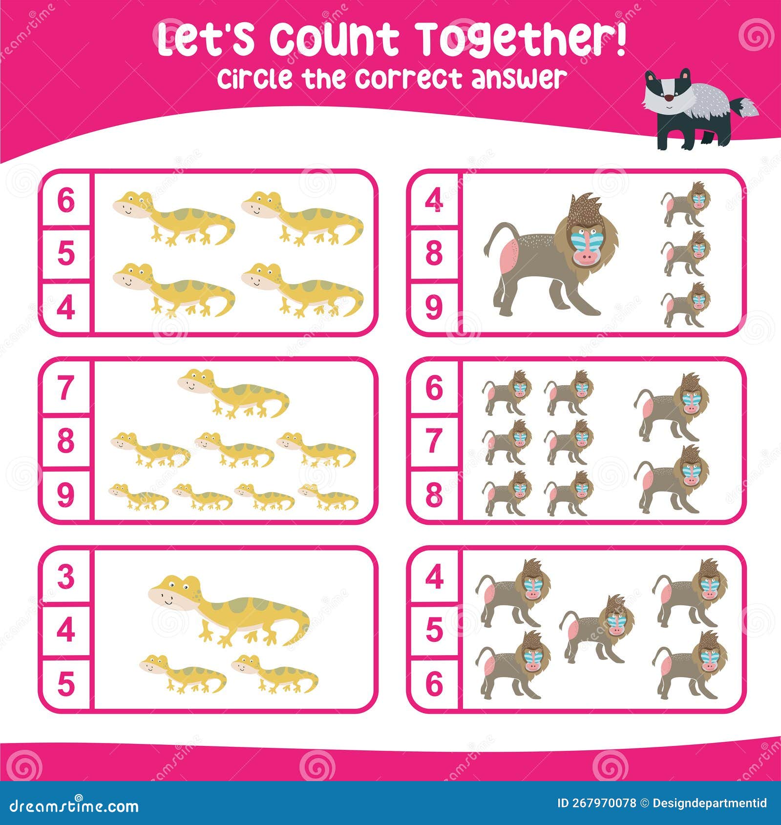 Let’s Counting the Mandrills and Lizards Together and Circle the Number ...