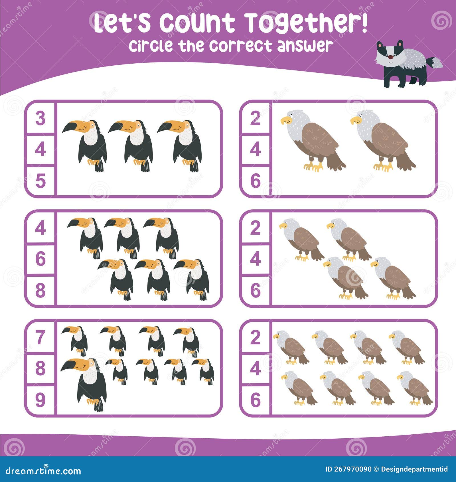 Let’s Counting the Toco Taucans and Eagles Together and Circle the ...