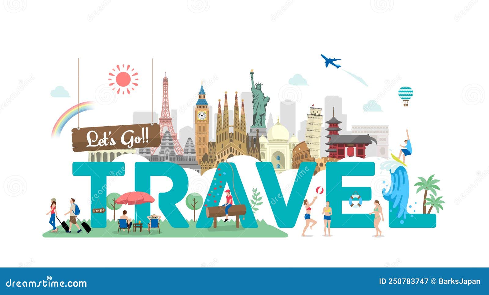 Let`s Go Travel Vector Banner Illustration Stock Vector - Illustration ...