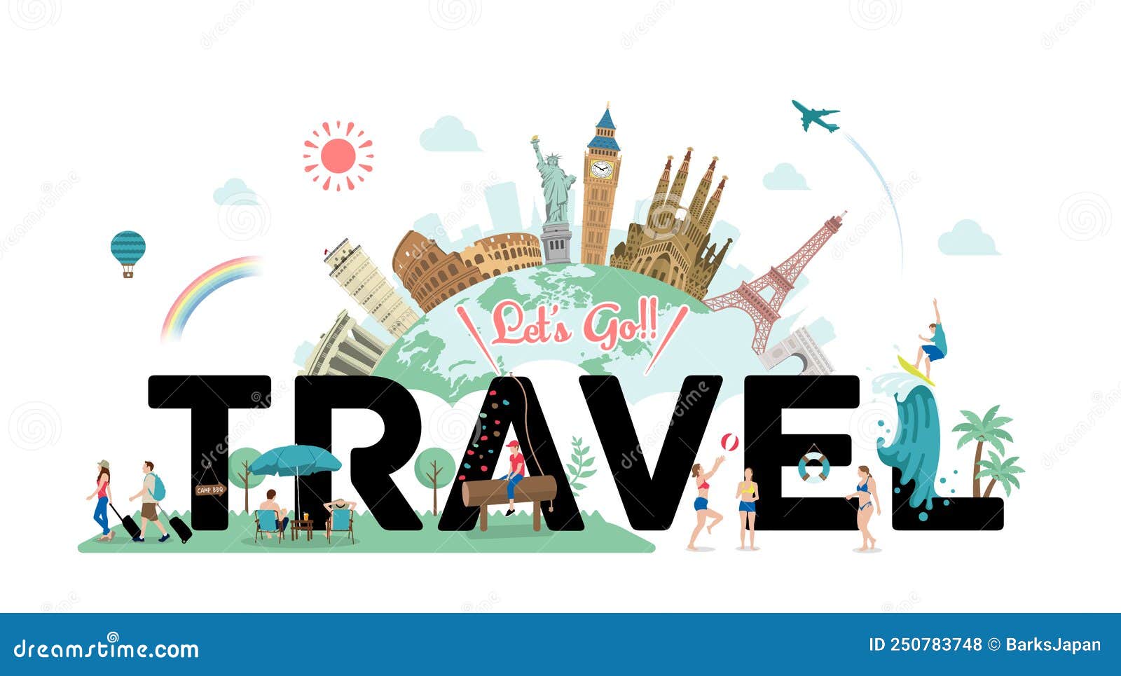Let`s Go Travel Vector Banner Illustration Stock Vector - Illustration ...