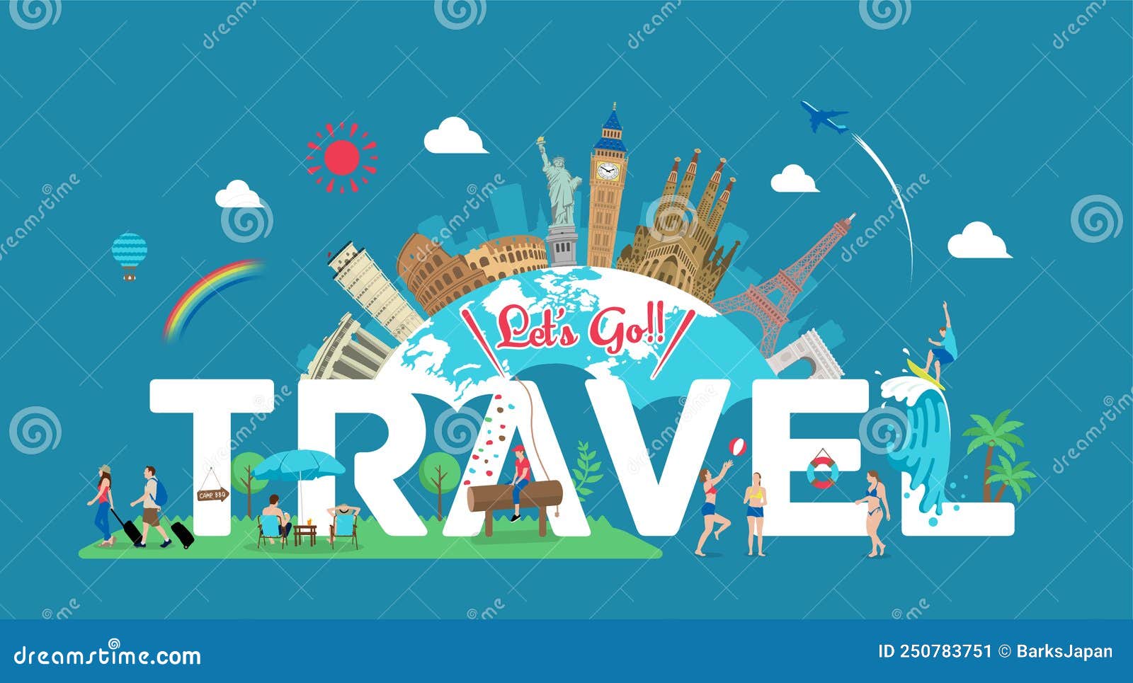 Let`s Go Travel Vector Banner Illustration Stock Vector - Illustration ...