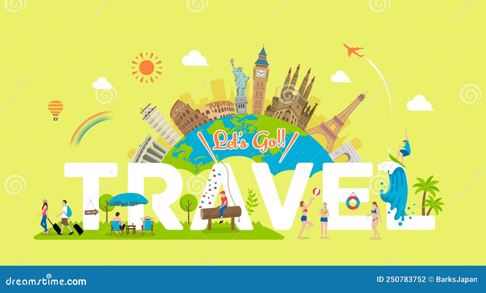 Let`s Go Travel Vector Banner Illustration Stock Vector - Illustration ...