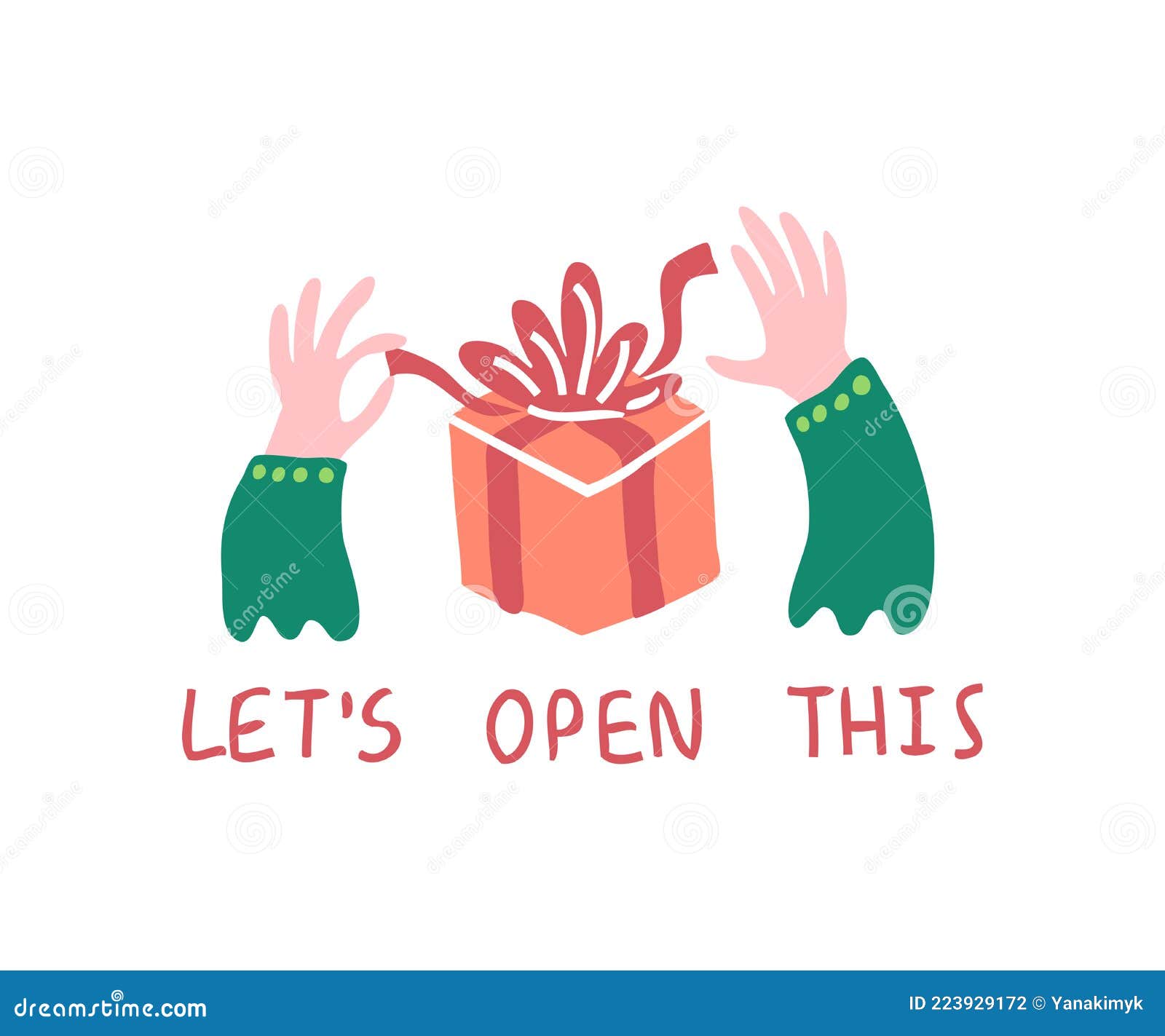 Let S Open this Present. Two Hands Open the Gift. a Simple Illustration ...