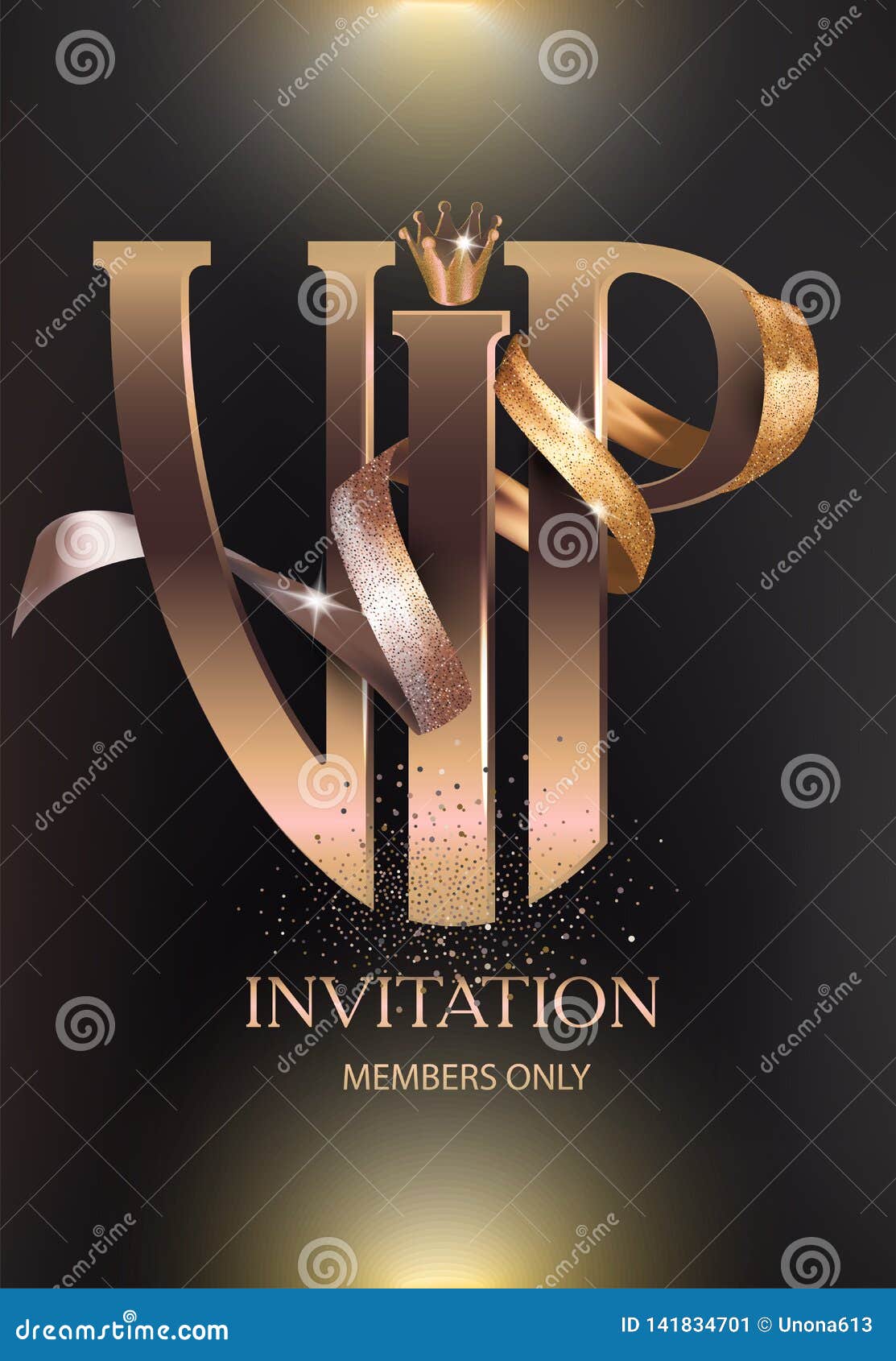 VIP Card with Big Gold Letters and Sparkling Ribbon. Stock Vector ...