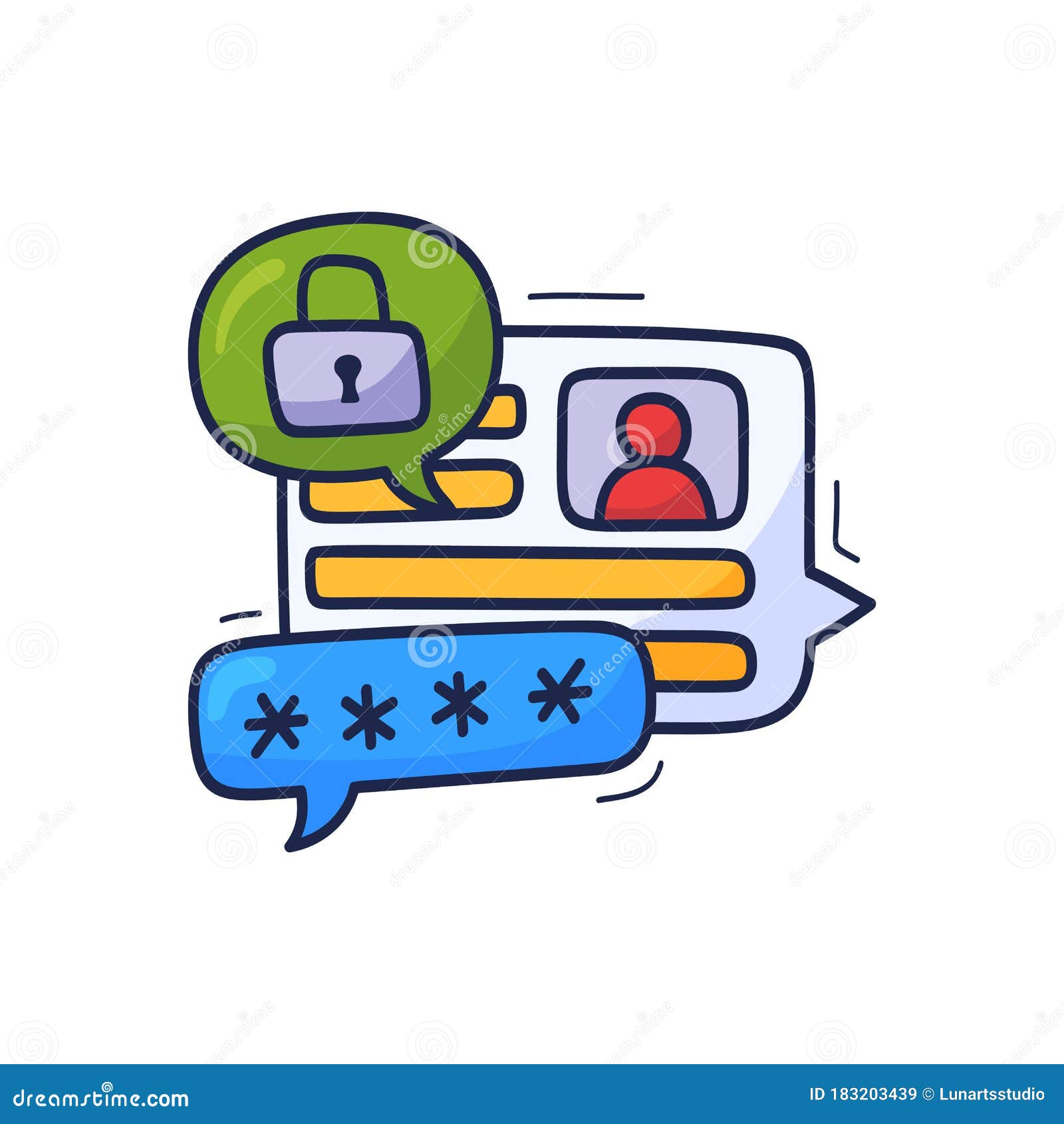 Let`s Talk about Security. Doodle Vector Illustration with Chat Icons ...