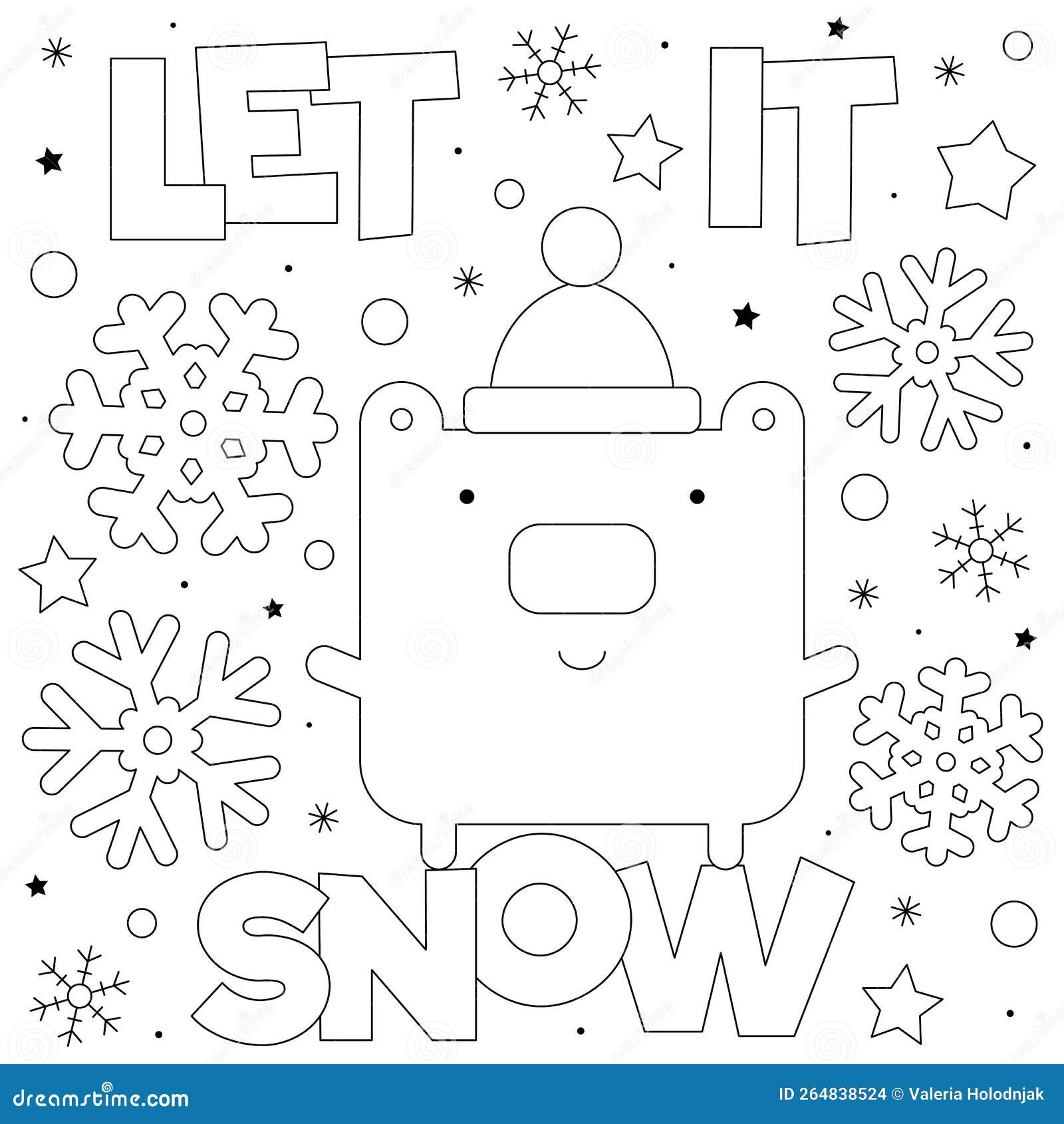 Let it Snow. Coloring Page. Black and White Vector Illustration. Stock ...