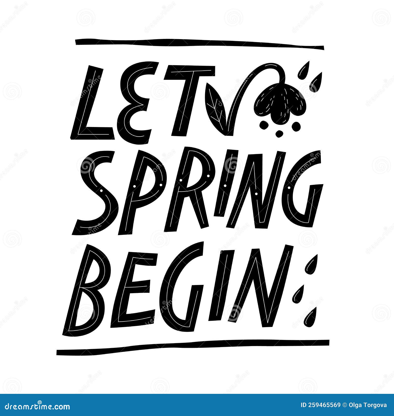 Let Spring Begin - Simple Black and while Lettering Illustration ...