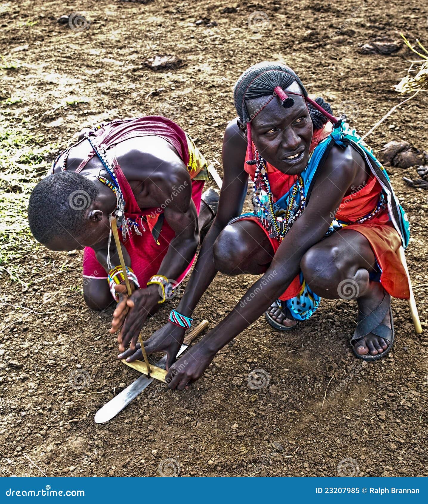 Maasai Tribesmen Demonstrating Fire Making At Village In Arusha ...