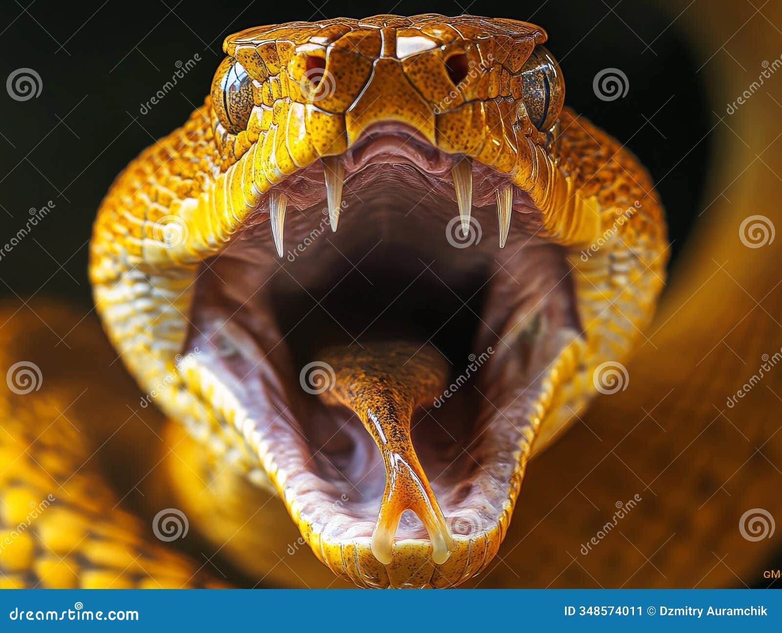 A Lethal Reptile with Wide-open Jaws Displaying Razor-sharp Fangs in a ...