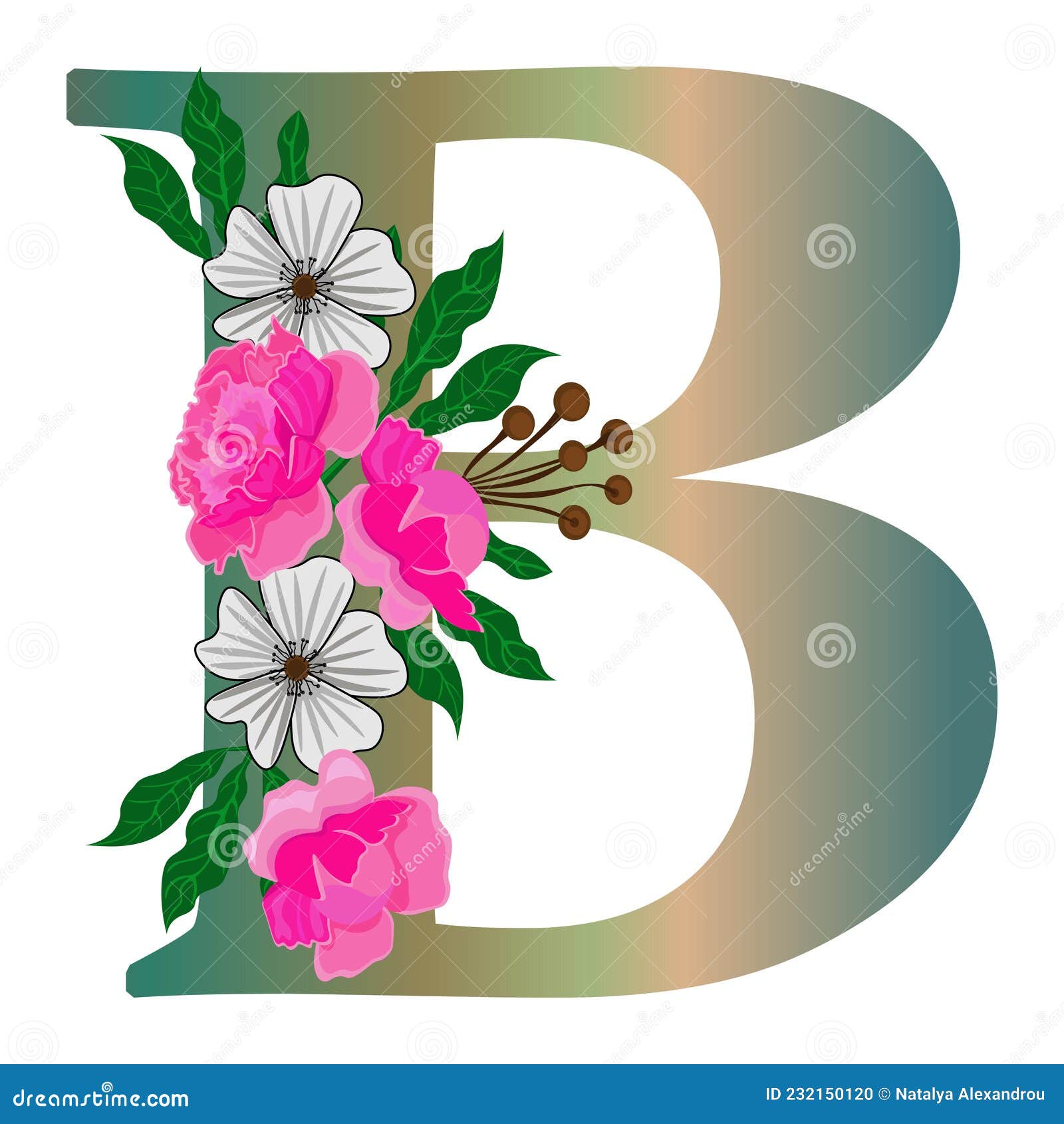 Letra B Con Flores Aisladas En Fondo Blanco. Ilustración del Vector ...