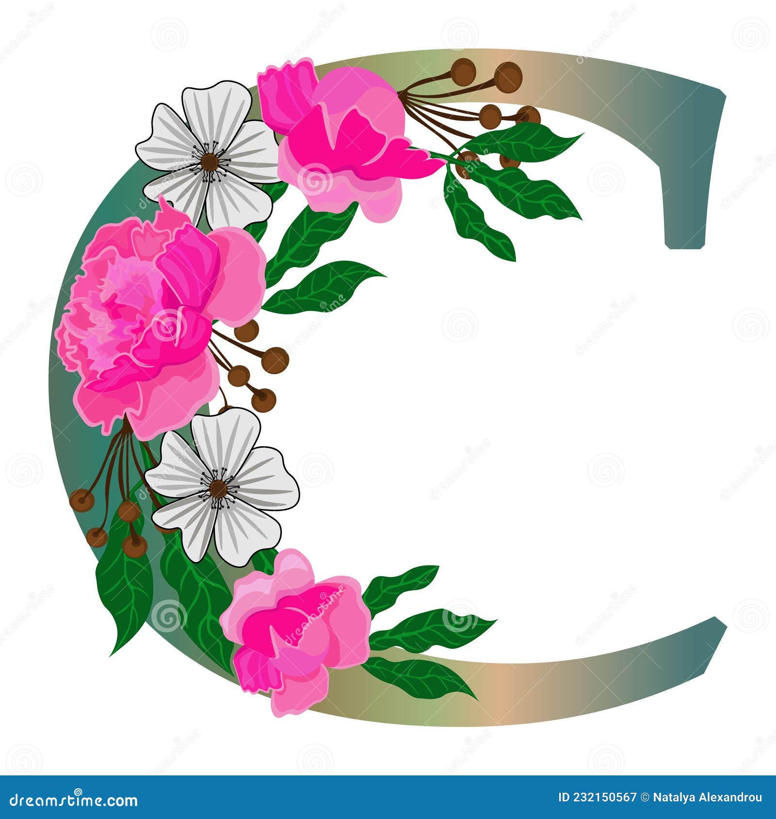 Letra C Con Flores Aisladas De Fondo Blanco. Ilustración del Vector ...