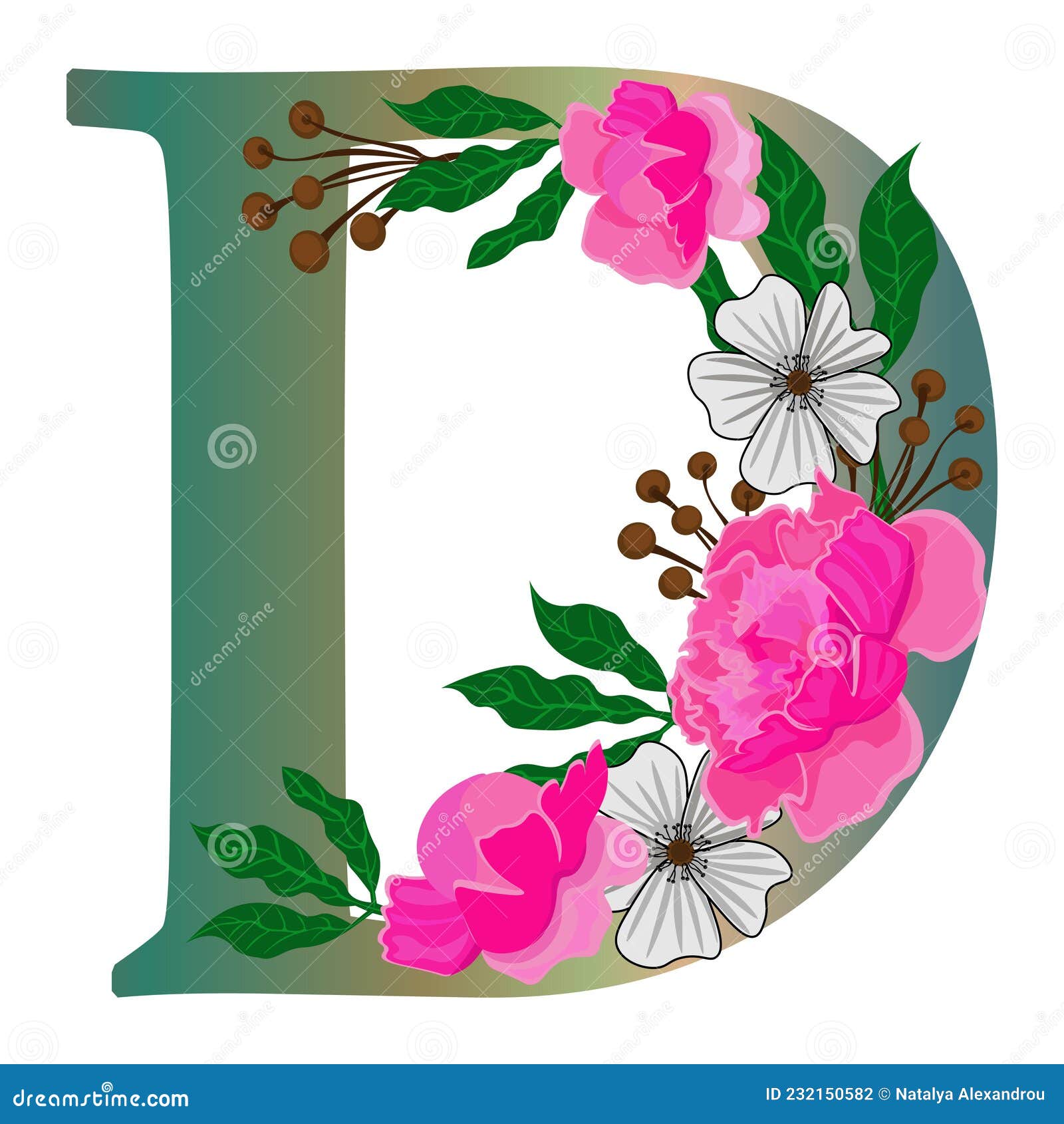 Letra D Con Flores Aisladas De Fondo Blanco. Ilustración del Vector ...