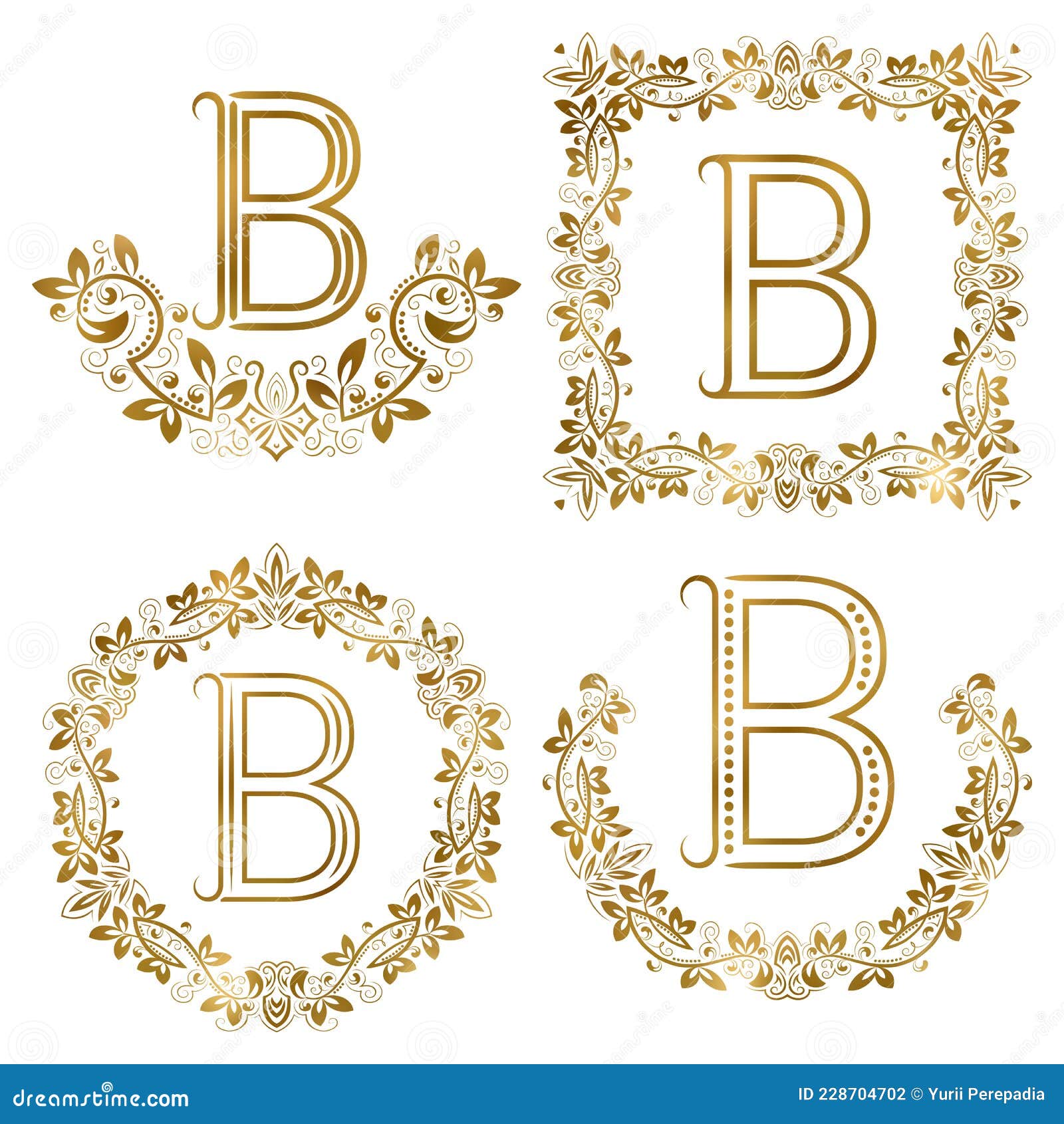Letra Dorada B Conjunto De Monogramas Ornamentales Símbolos Heráldicos