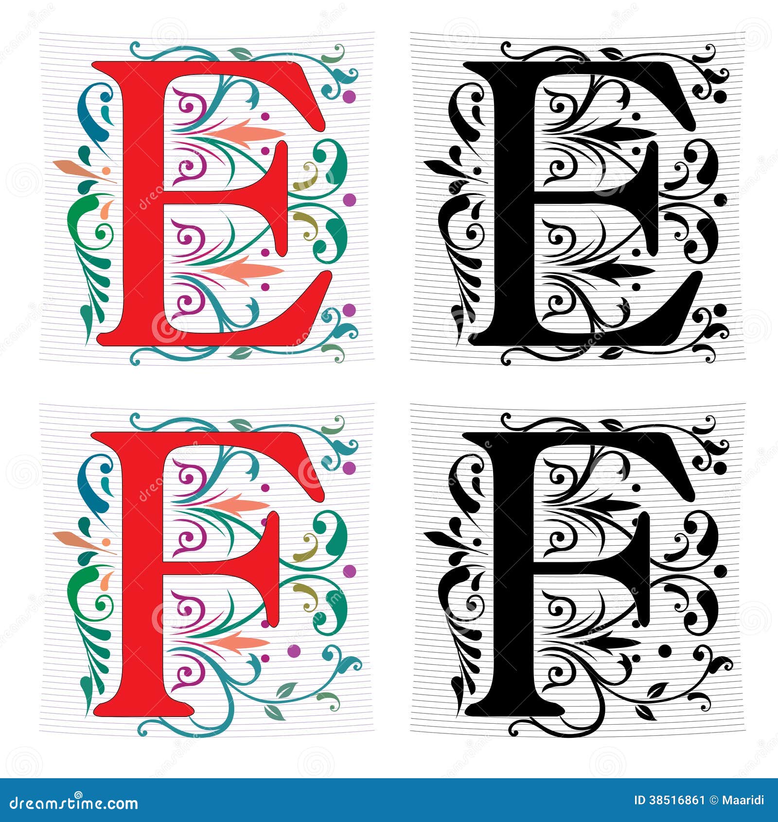 Letra E E F, Cor E Monochrome Ilustração do Vetor - Ilustração de risco ...