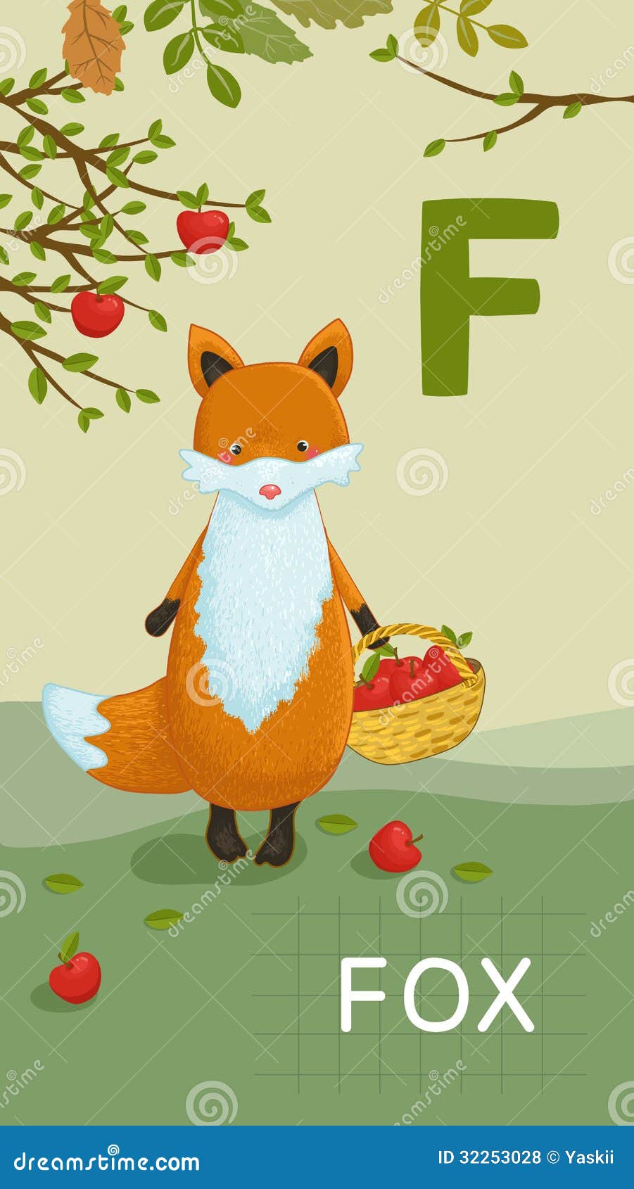 Letra F, ABC animal ilustração do vetor. Ilustração de raposa - 32253028