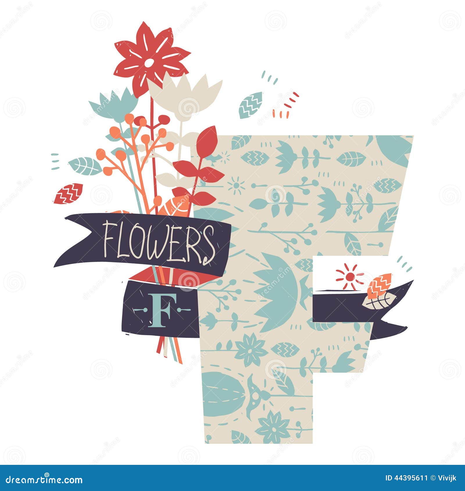 Letra F con las flores ilustración del vector. Ilustración de silueta ...