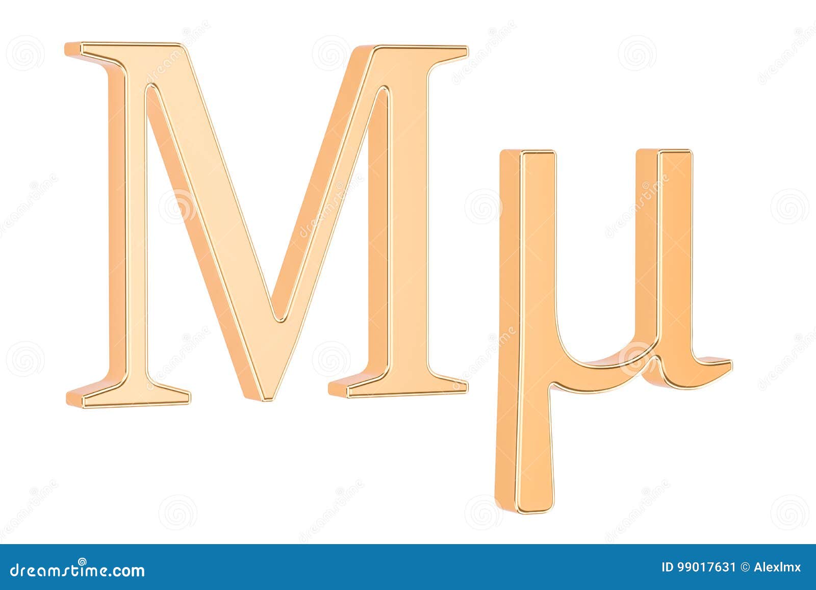 Letra Griega De Oro MU, Representación 3D Stock de ilustración ...