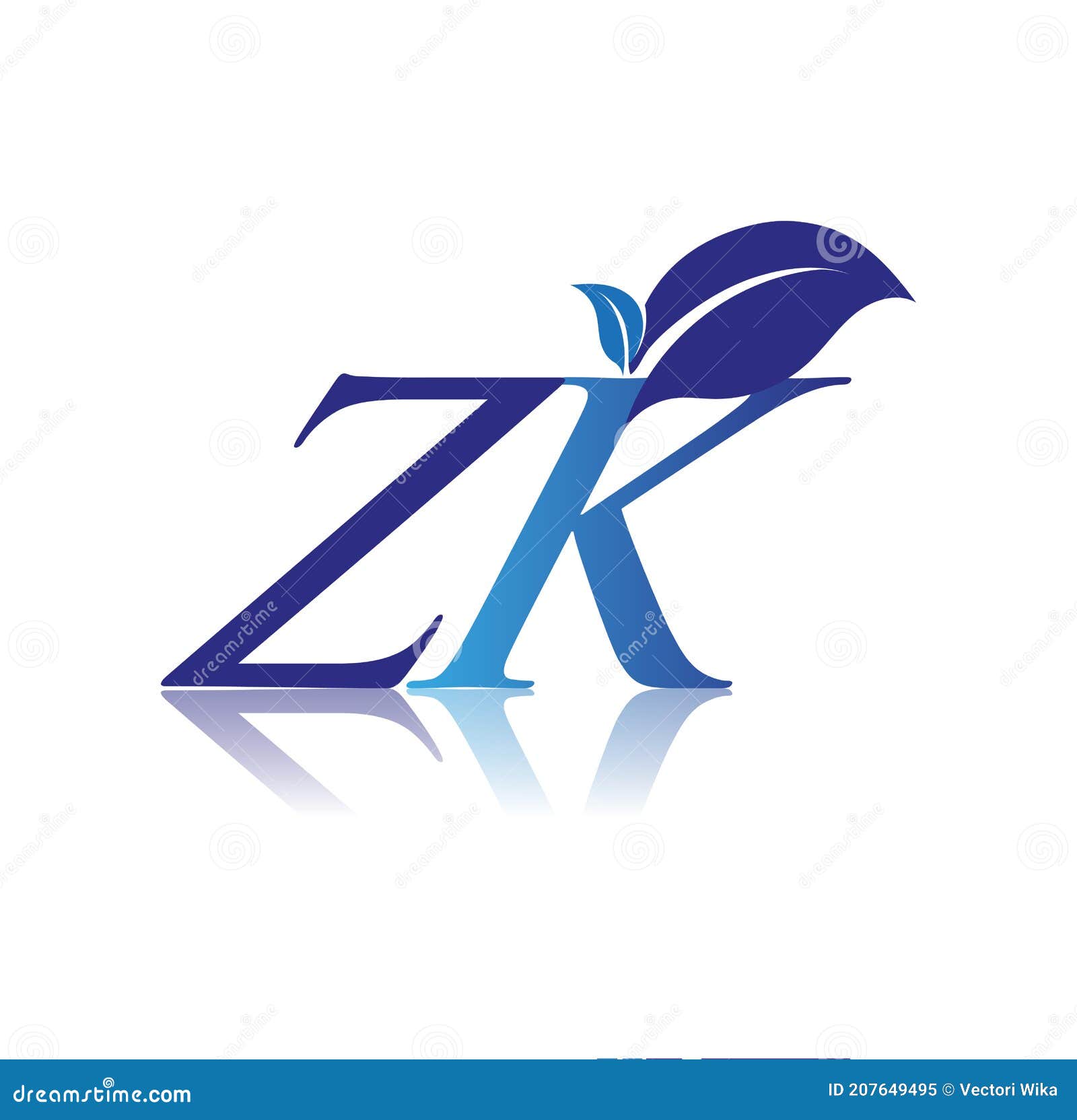 Letra Inicial Zk Con Logotipo De Hoja Color Azul Naturaleza Y Medio