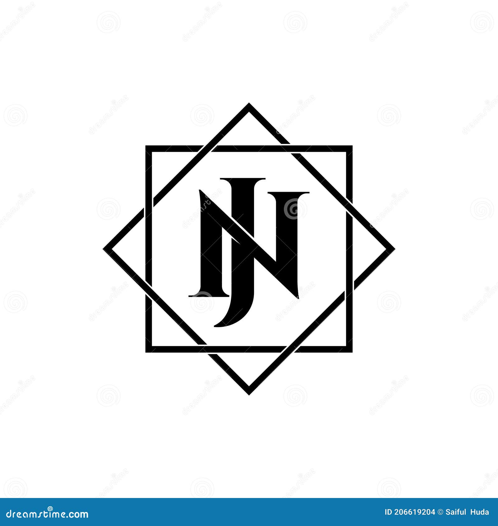 Letra Jn Diseño De Icono De Logotipo Simple En Monograma Ilustración