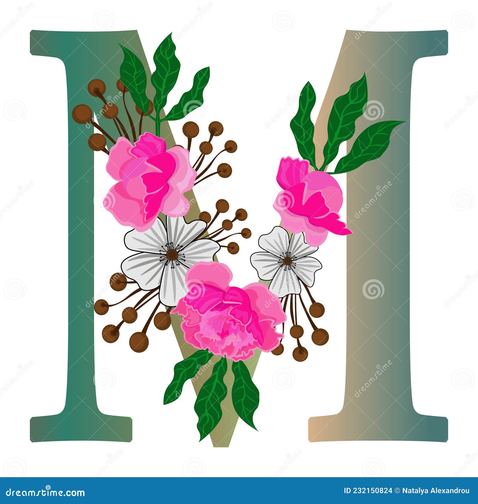 Letra M Con Flores Aisladas En Fondo Blanco. Ilustración del Vector ...